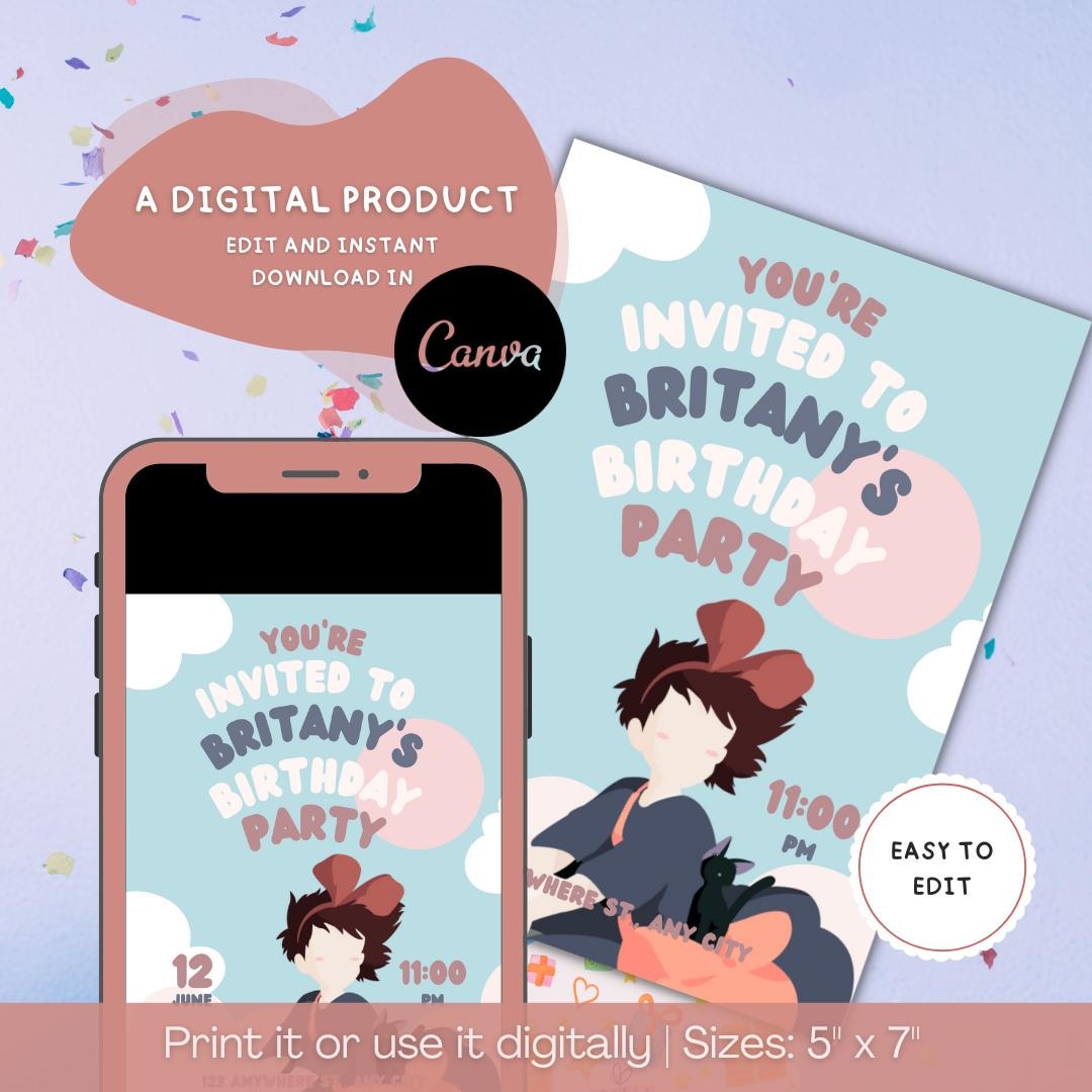 Editable Kiki's Delivery Invitation Template, Studio Ghibli Party ...