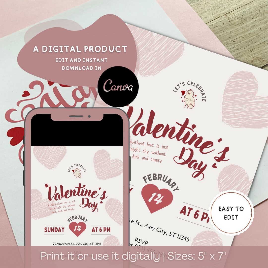 Editable Valentine Invitation, Valentines Day, Valentine Party, Canva ...