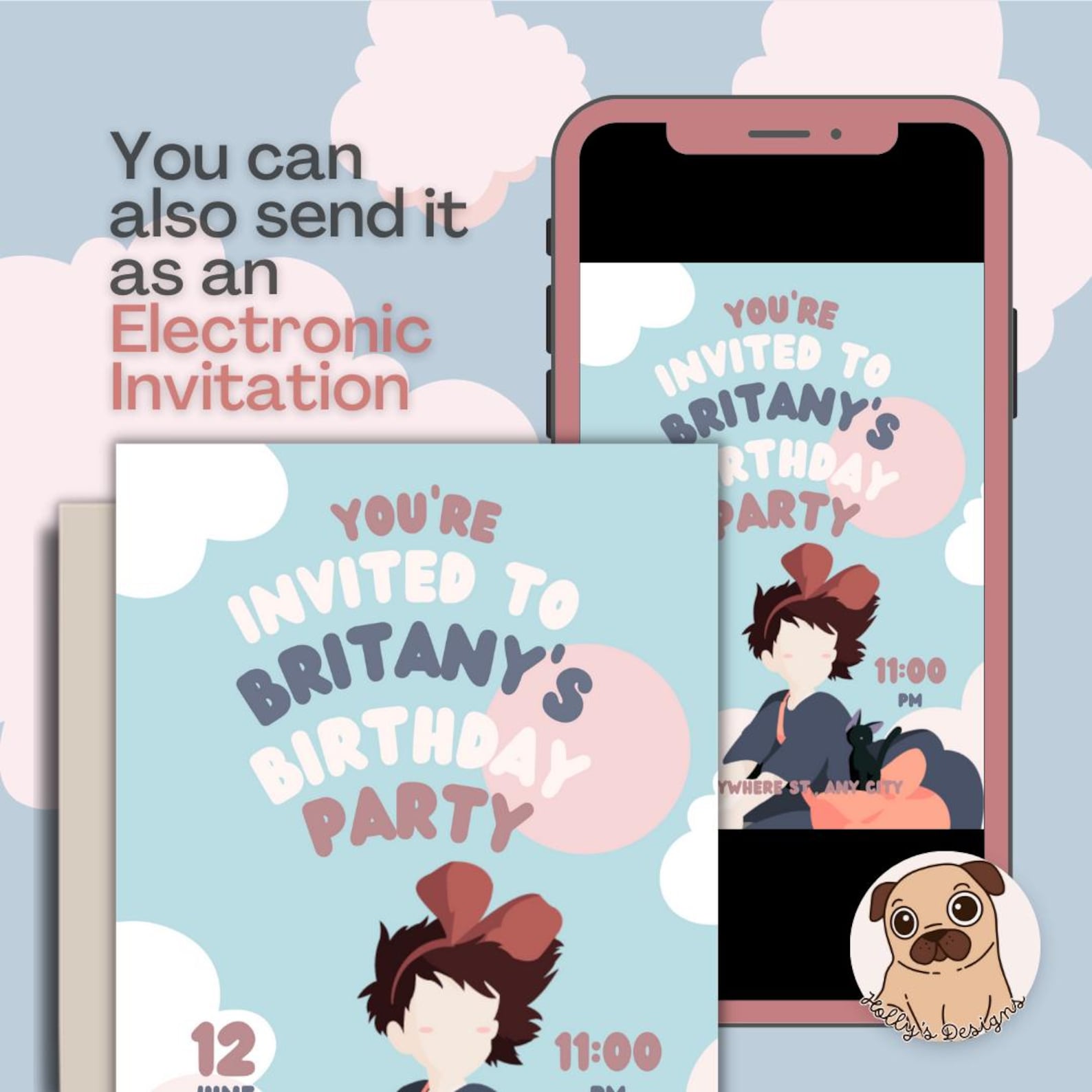 Editable Kiki's Delivery Invitation Template, Studio Ghibli Party ...