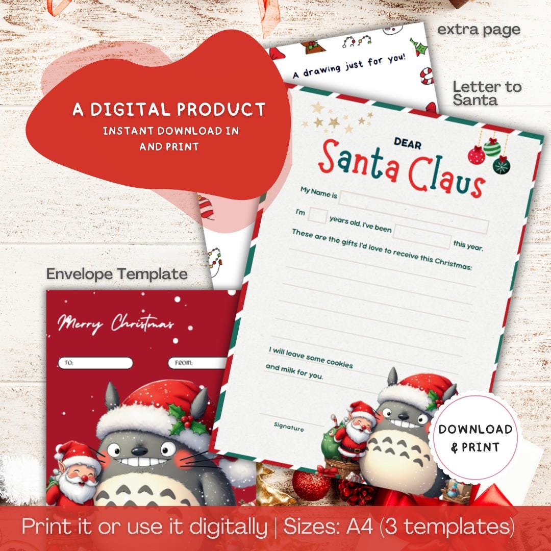 Totoro Letter to Santa, Santa Letter, Kids Letter to Santa, Printable ...