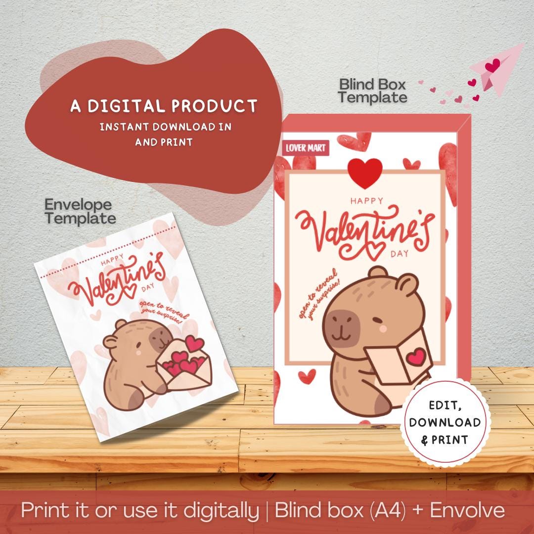 Editable Capybara Valentines Blind Box Template, Envolve Themed, Favor Gift Boxes, DIY Love Day ...