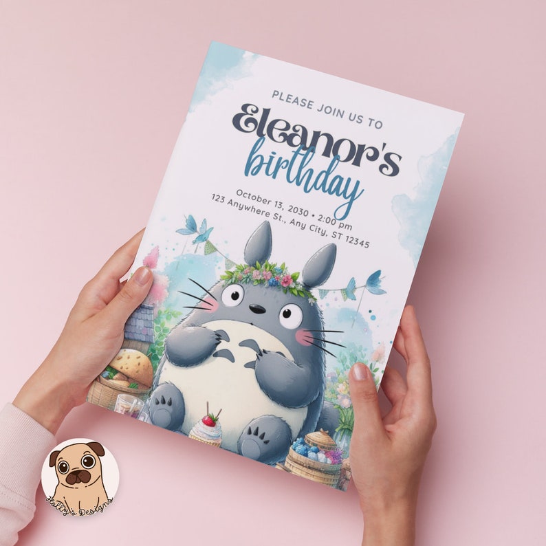 Editable Blue Totoro Birthday Invitation, Printable Totoro Invitation ...