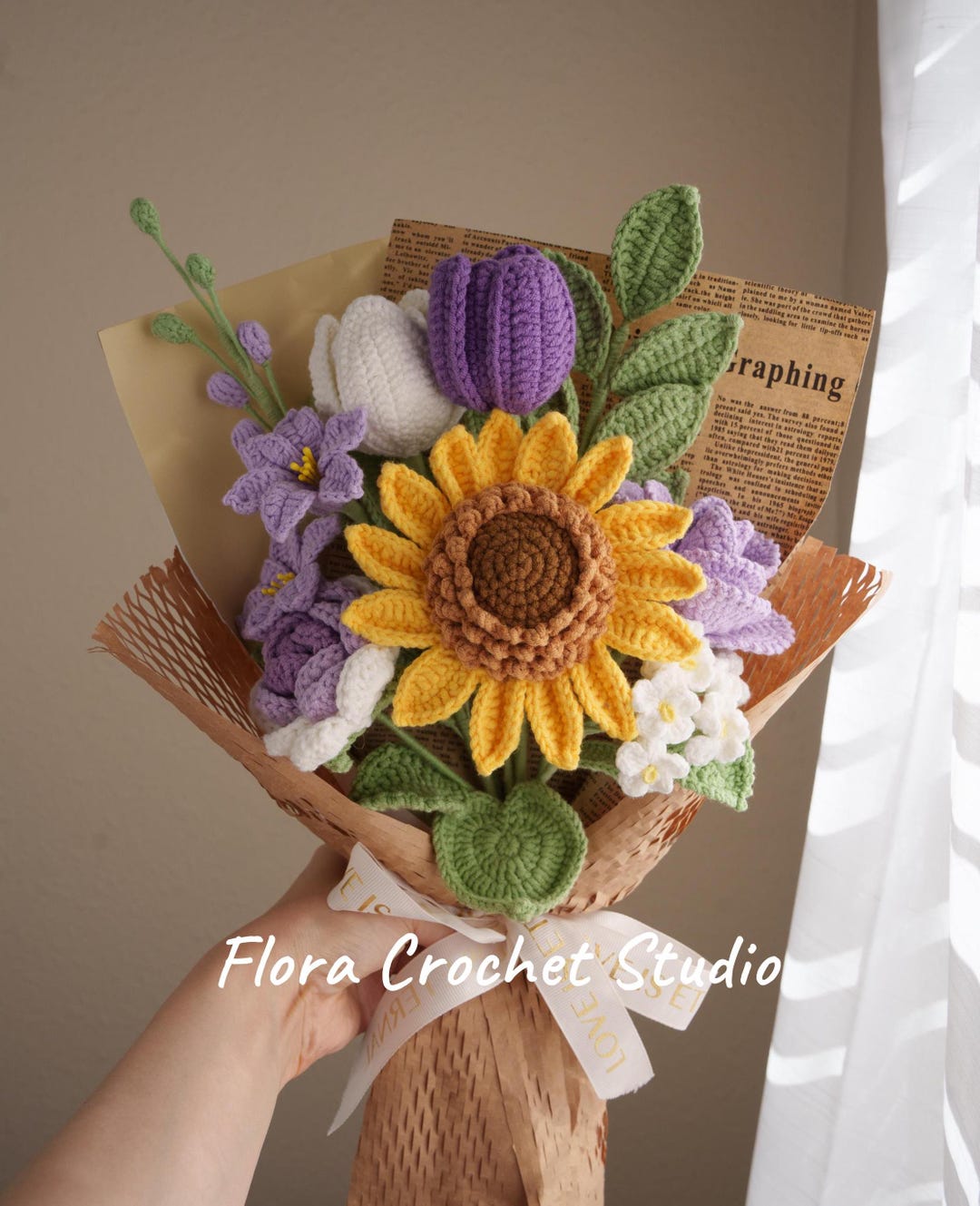 Crochet Sunflowers Bouquet, Handmade Crochet Sunflower, Rose, Tulip ...