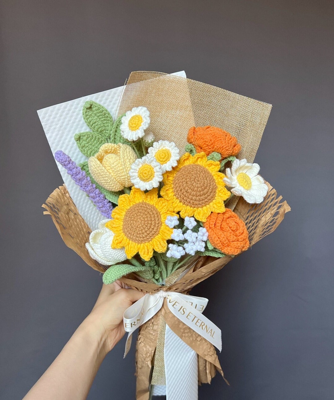 Graduation Bouquets, Crochet Sunflower, Crochet Lavender, Tulip, Daisy ...
