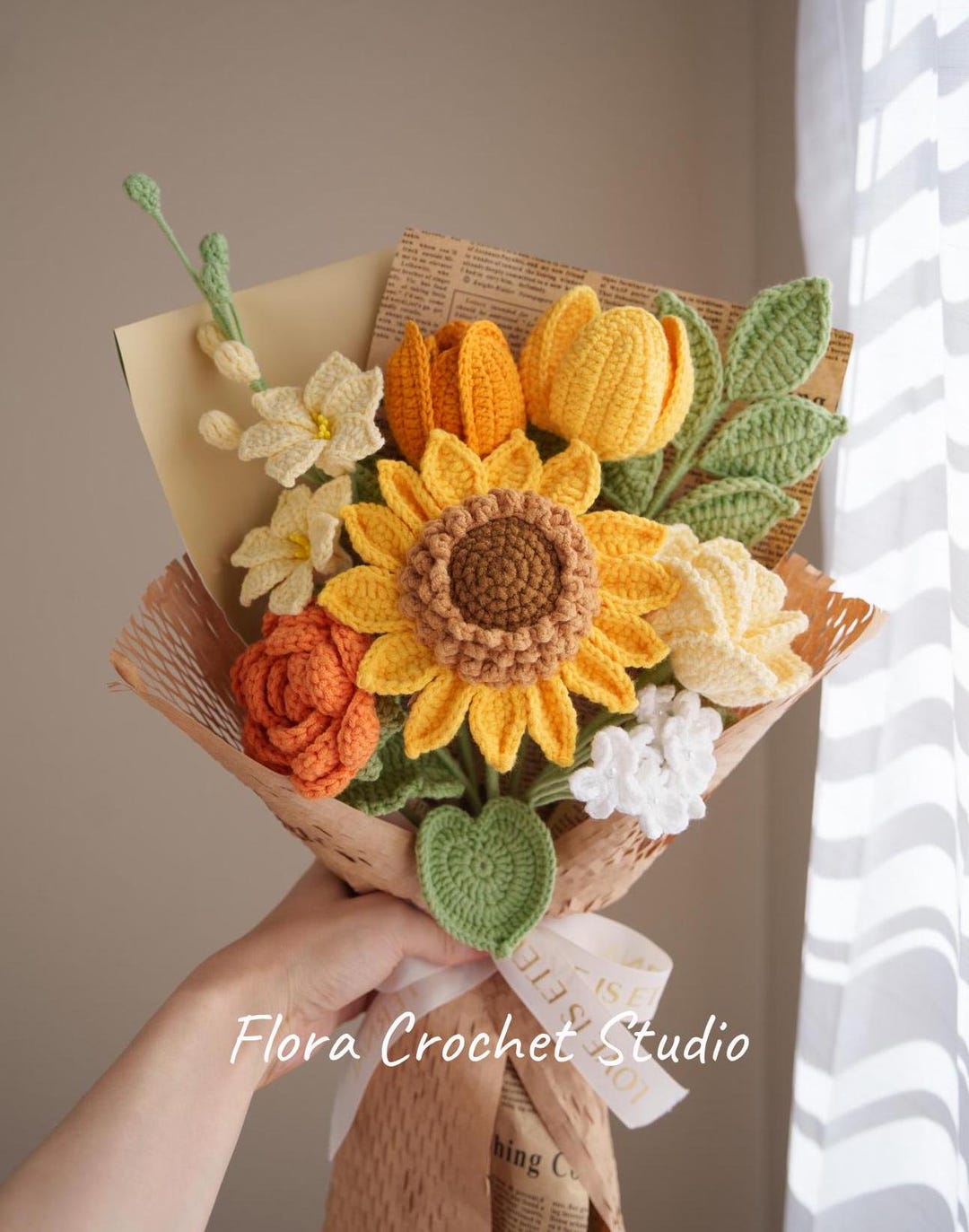 Crochet Sunflowers Bouquet, Handmade Crochet Sunflower, Rose, Tulip ...