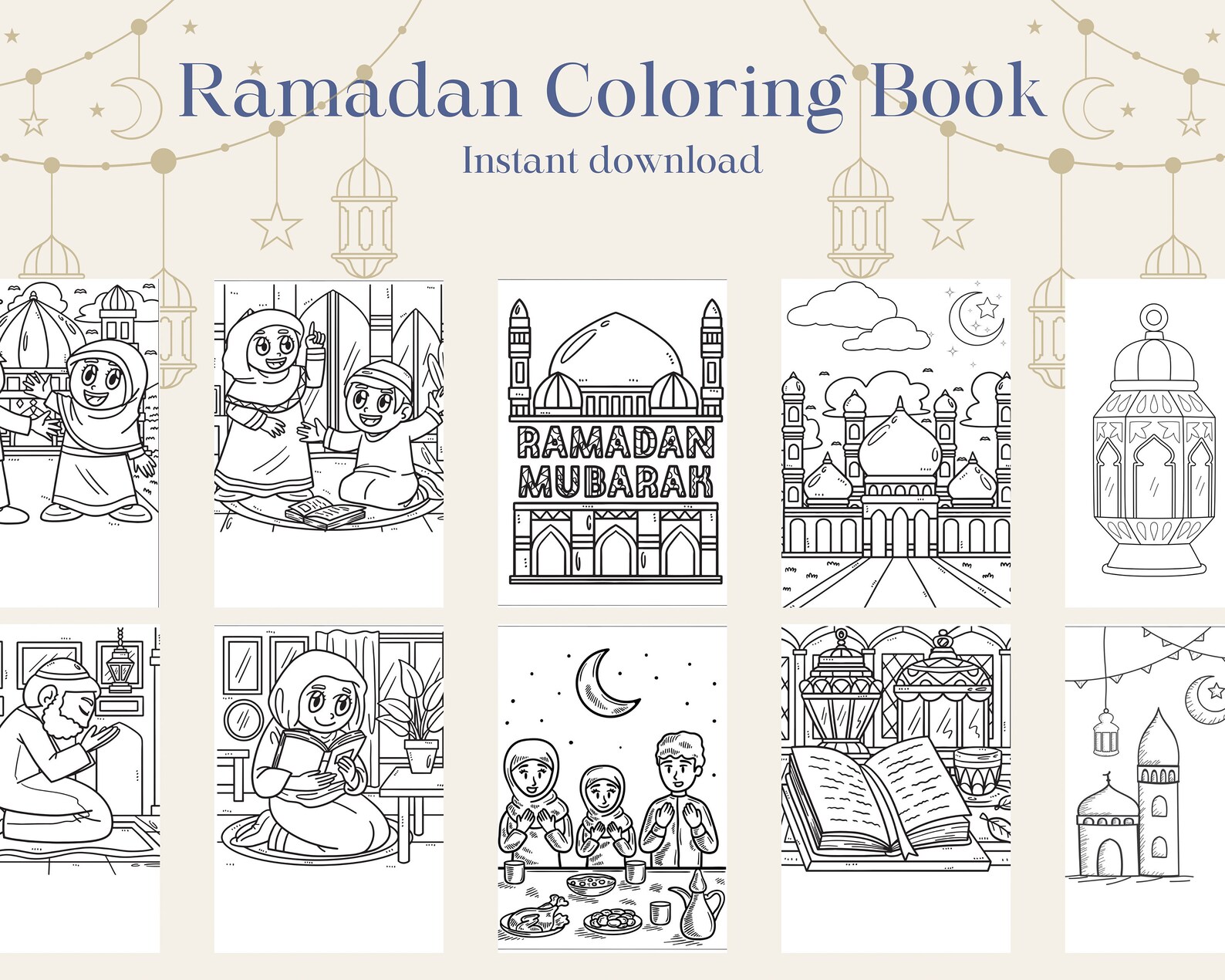 Ramadan Kids Coloring Book - Ramadan Digital Download | Ramadan 2024 - Etsy