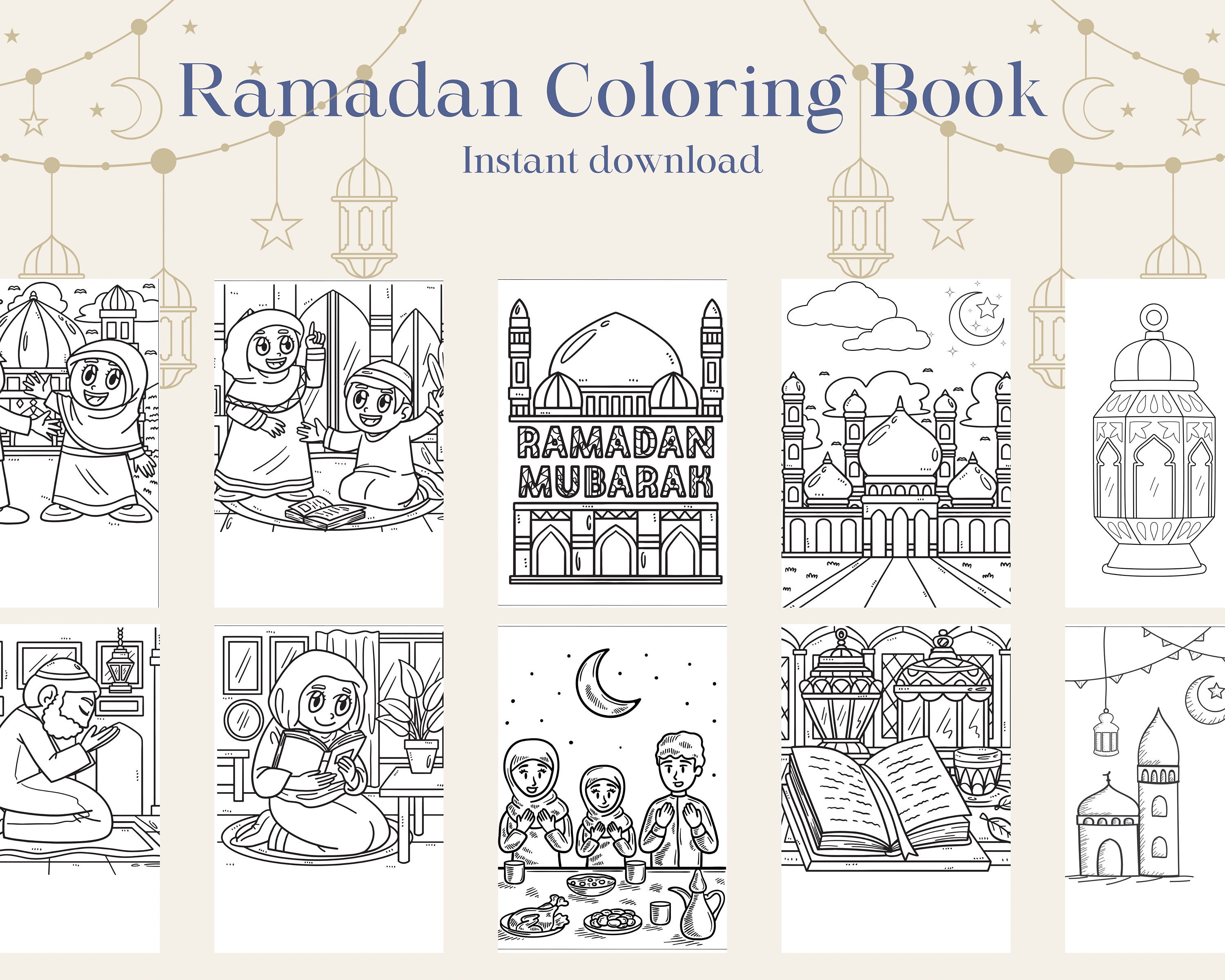 Ramadan Kids Coloring Book - Ramadan Digital Download | Ramadan 2024 - Etsy