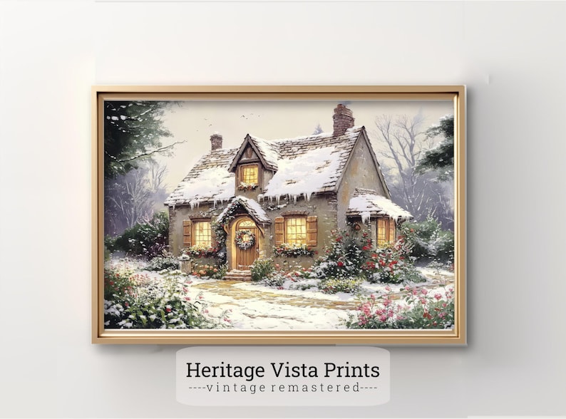 Cozy Winter Cottage Art | Snowy House Wall Art Print | Christmas ...