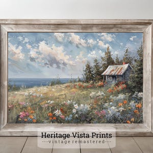 Rustic Cabin Landscape | Wildflower Meadow Coastal Wall Art | Peaceful ...