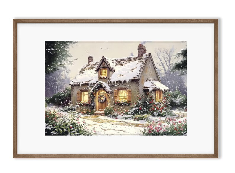 Cozy Winter Cottage Art | Snowy House Wall Art Print | Christmas ...