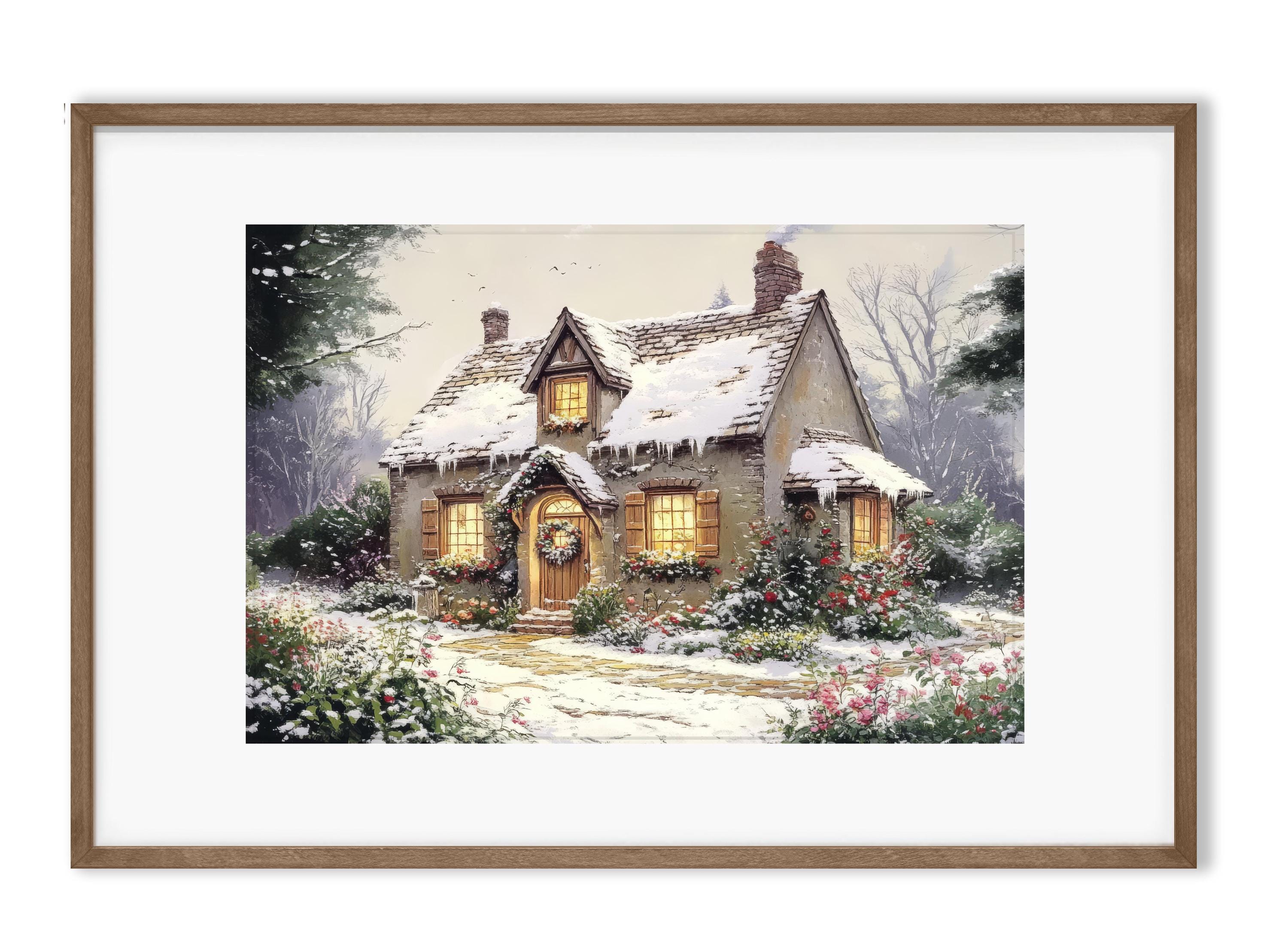 Cozy Winter Cottage Art | Snowy House Wall Art Print | Christmas ...