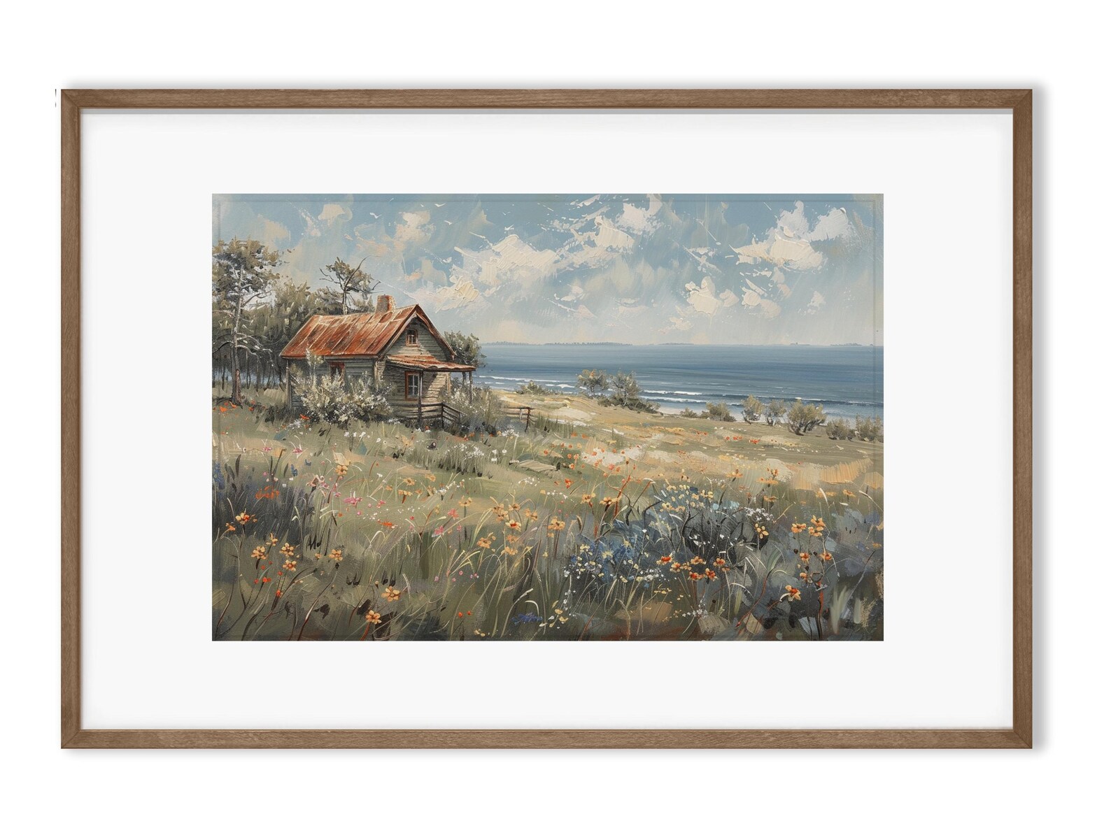 Rustic Cabin by the Sea Wall Art | Landscape Painting | Coastal Cottage ...