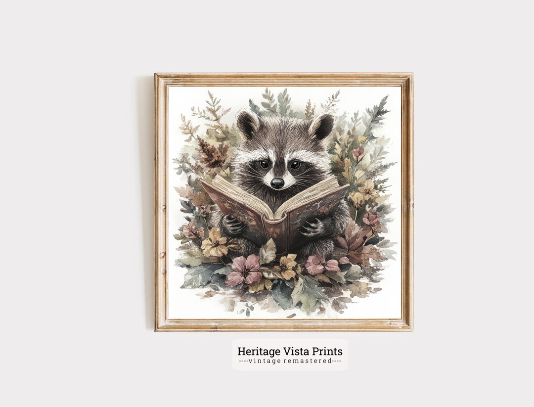 Raccoon Reading Book Art Print: Woodland Nursery Decor (digital ...
