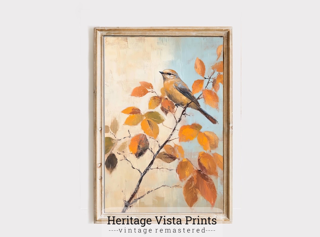 Autumn Leaves Bird Wall Art | Nature Bird Painting | Rustic Home Decor ...