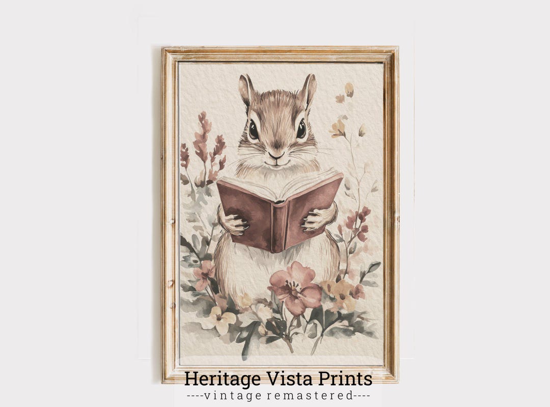 Squirrel Reading Book Art Print: Whimsical Nursery Decor (digital ...