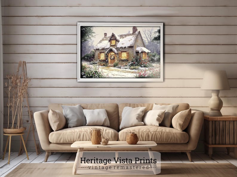 Cozy Winter Cottage Art | Snowy House Wall Art Print | Christmas ...