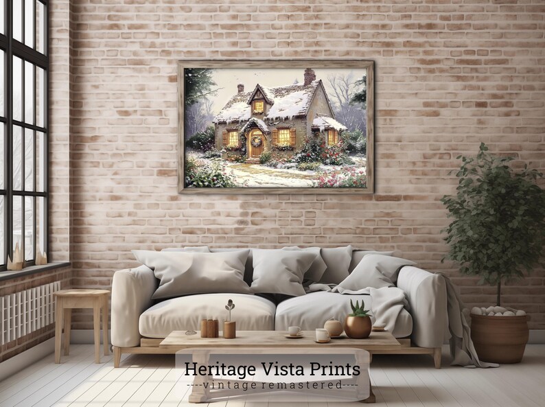 Cozy Winter Cottage Art | Snowy House Wall Art Print | Christmas ...