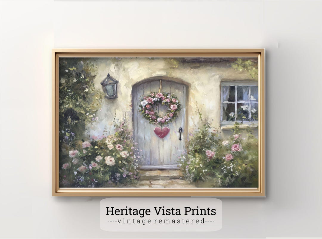 Vintage Floral Cottage Door Wall Art | Romantic Garden Scene | Shabby ...