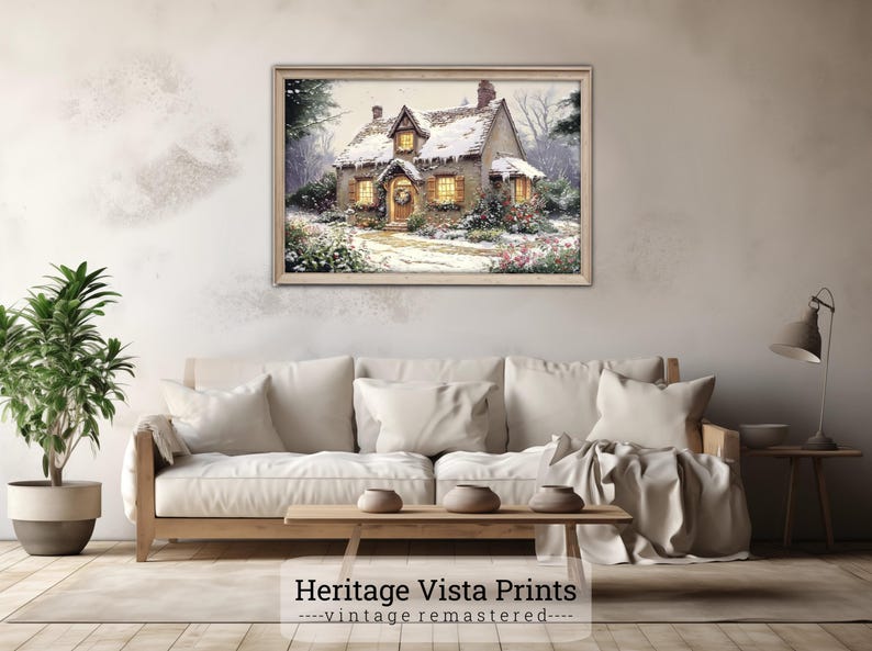 Cozy Winter Cottage Art | Snowy House Wall Art Print | Christmas ...