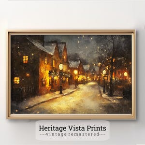 Christmas Village Print: Vintage Winter Town Scene (digital Download ...