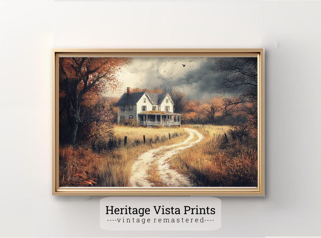 Autumn Farmhouse Landscape Print: Moody Gothic Wall Art (digital ...