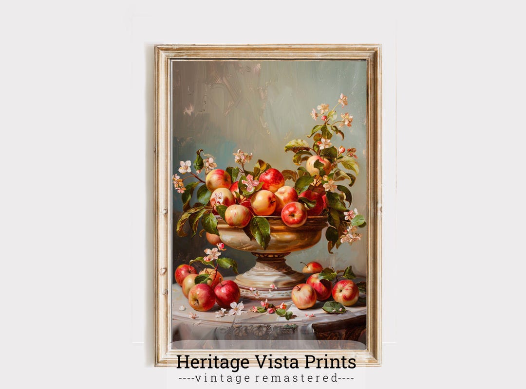 Apple Blossom Still Life Painting: Vintage Kitchen Art (digital ...