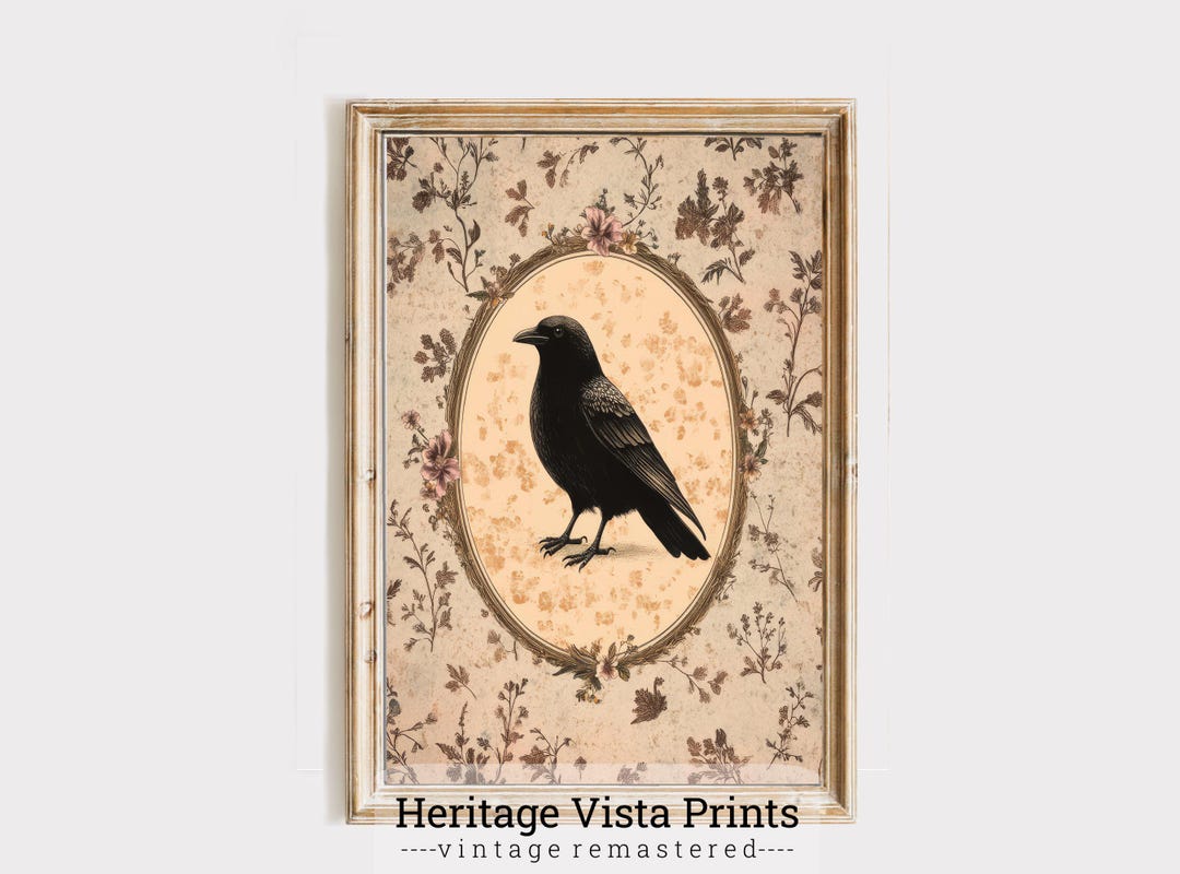 Vintage Crow Botanical Print: Gothic Victorian Wall Art (digital ...