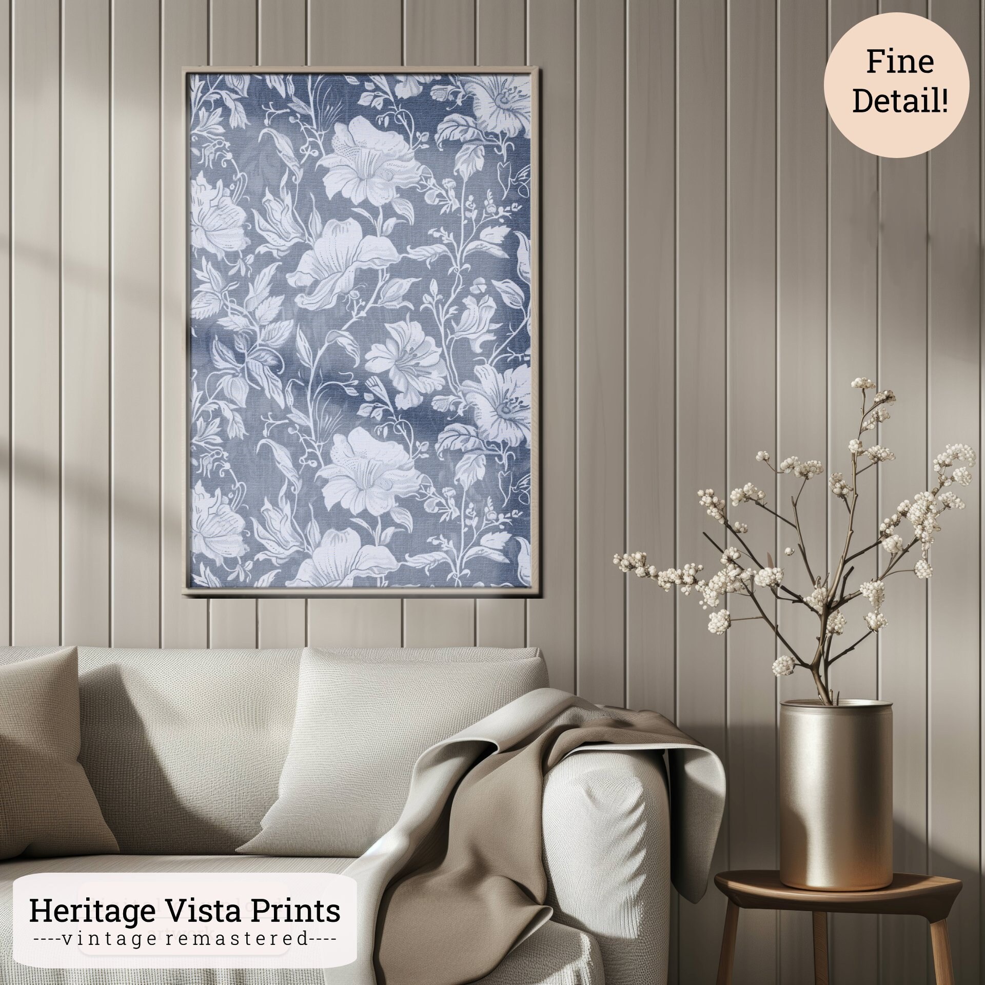 Blue and White Wall Print | Vintage Botanical Motif | Downloadable ...