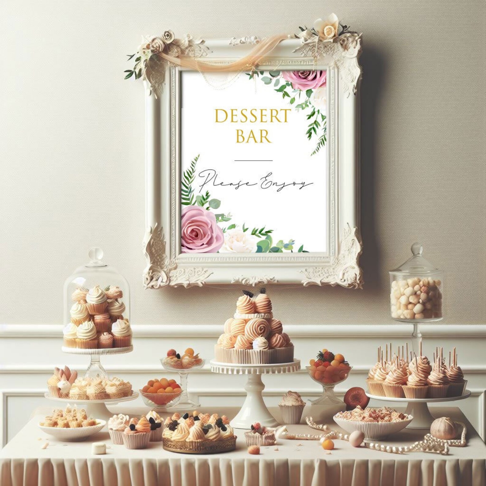 Pink Floral Wedding Dessert Bar Sign, Printable 8x10 PDF File, Wedding ...