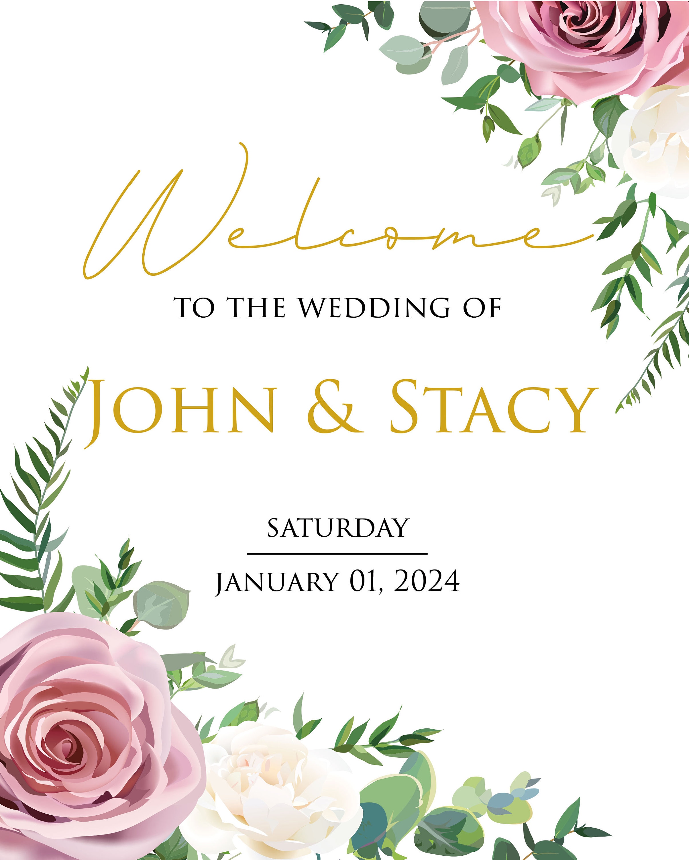 Pink Floral Wedding Welcome Sign Wedding Sign-personalized Sign-wedding ...