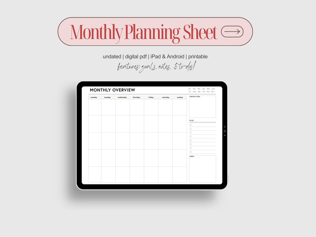 Monthly Planning Sheet - Etsy