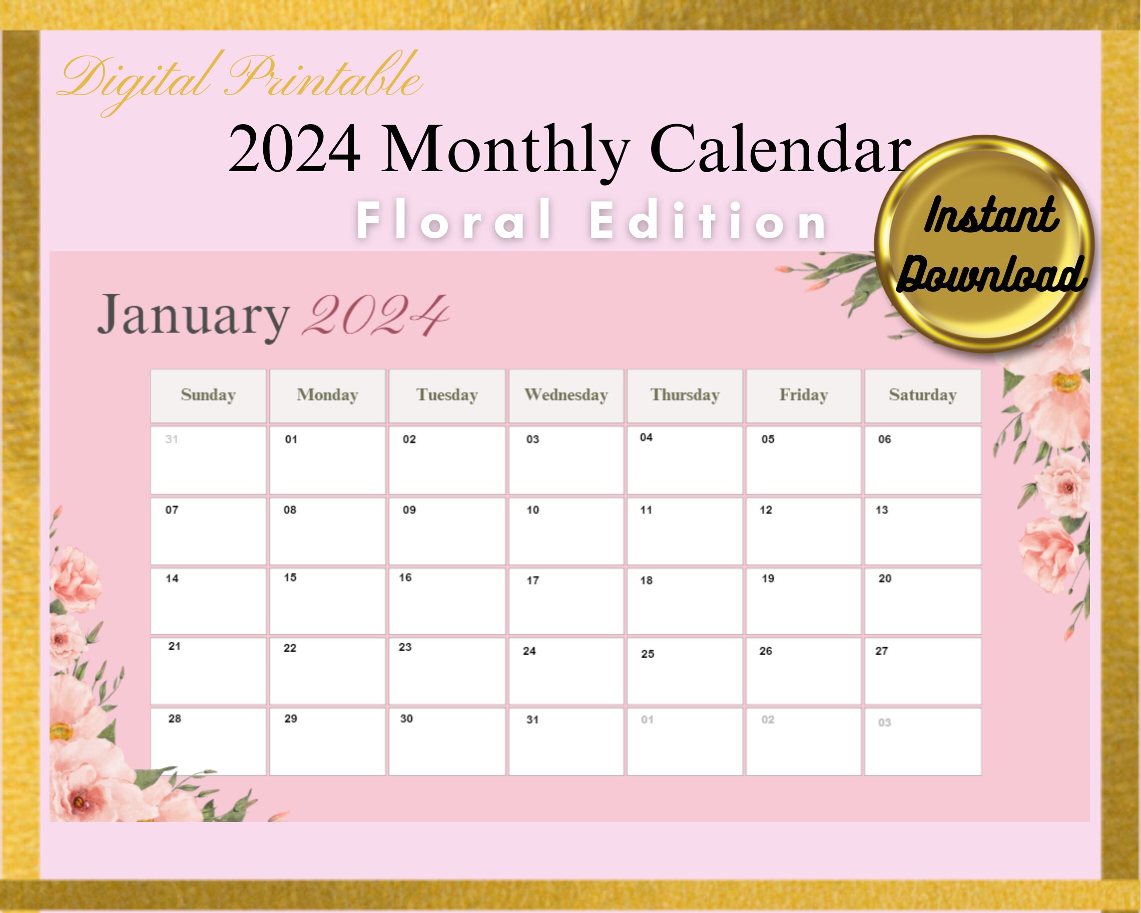 Printable 2024 Monthly Calendar Floral Edition - Etsy