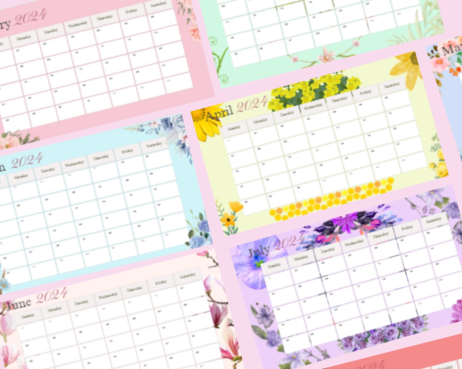 Printable 2024 Monthly Calendar Floral Edition - Etsy