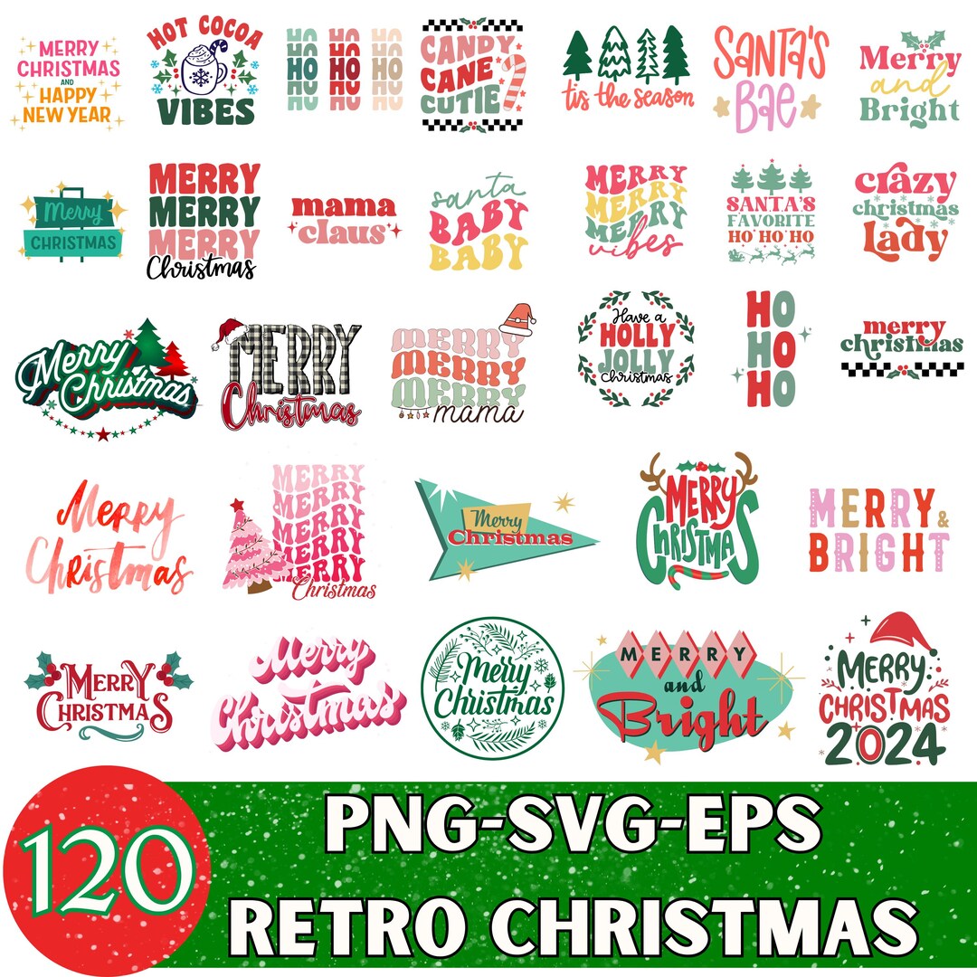 120 Retro Christmas PNG SVG Bundle, Christmas Design, Merry Christmas ...