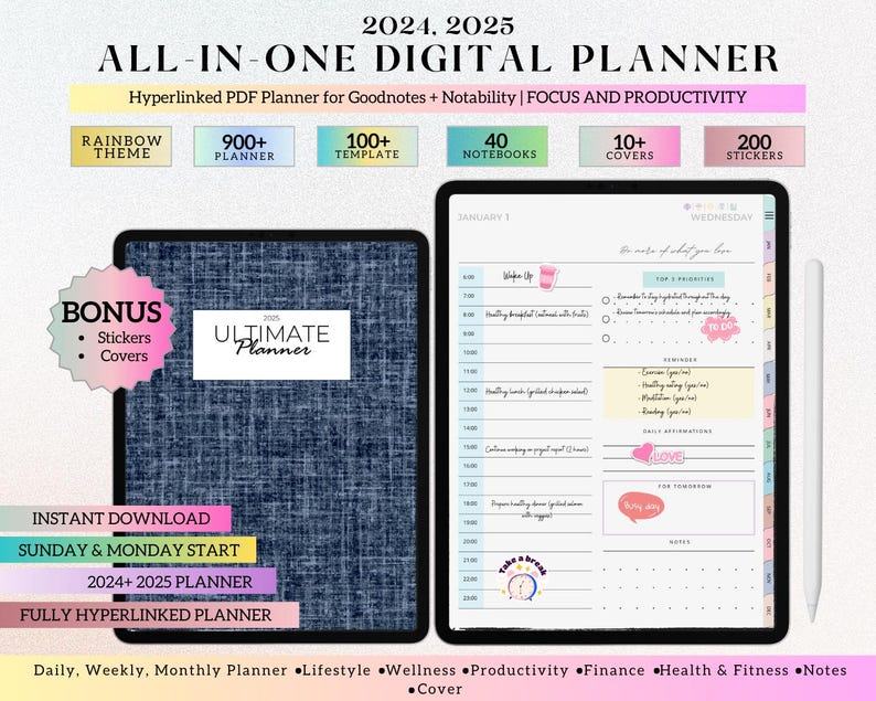 All in One Digital Planner 2024 2025, Goodnotes Planner for Android ...