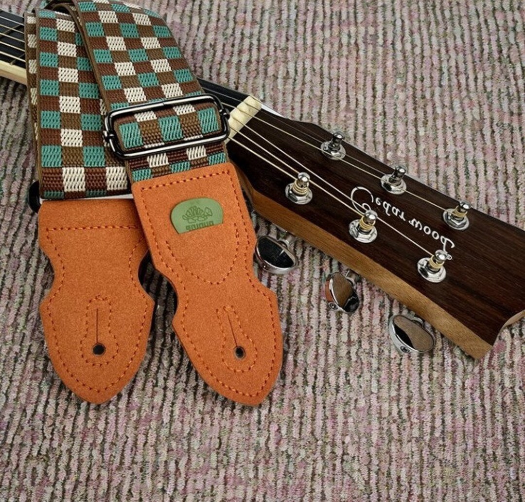 Handmade Woven Green and White Checkered Guitar Strap for Electric ...