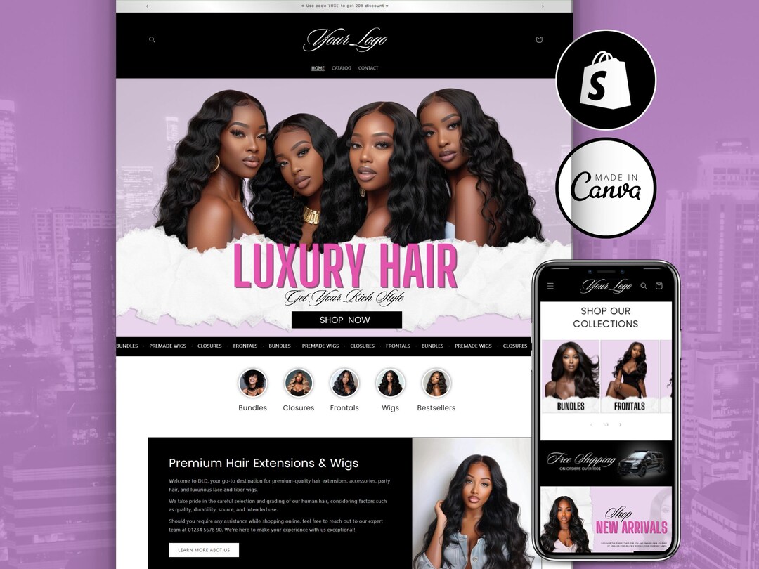 Hair Business Shopify Theme, Ecommerce Hair Extension Shopify, Beauty ...