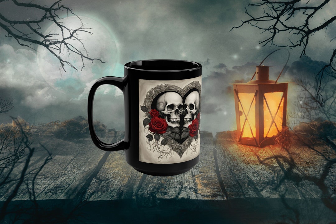 Eternal Embrace Skulls Black Mug Gothic Love Statement Gothic Poetry ...