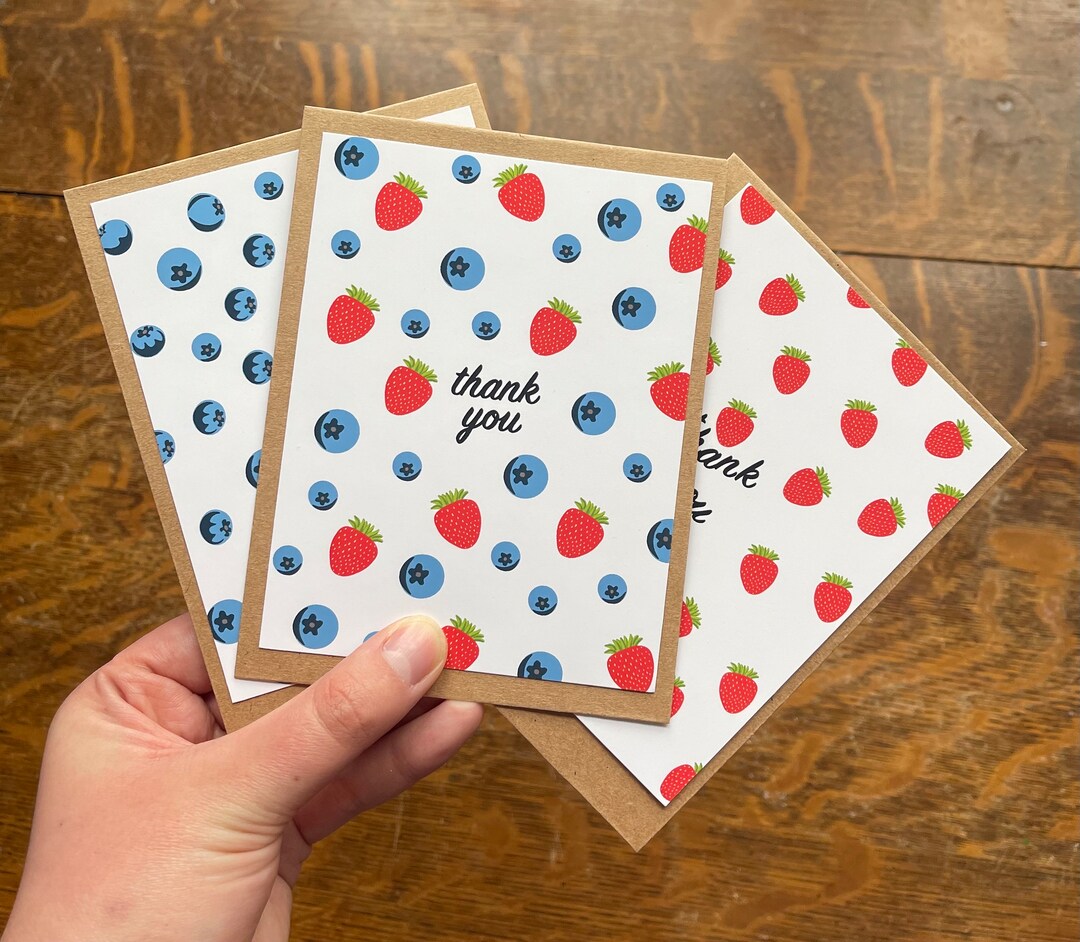 Berry Themed Thank You Card Set of 3, Folded or Non Folded, Comes With ...
