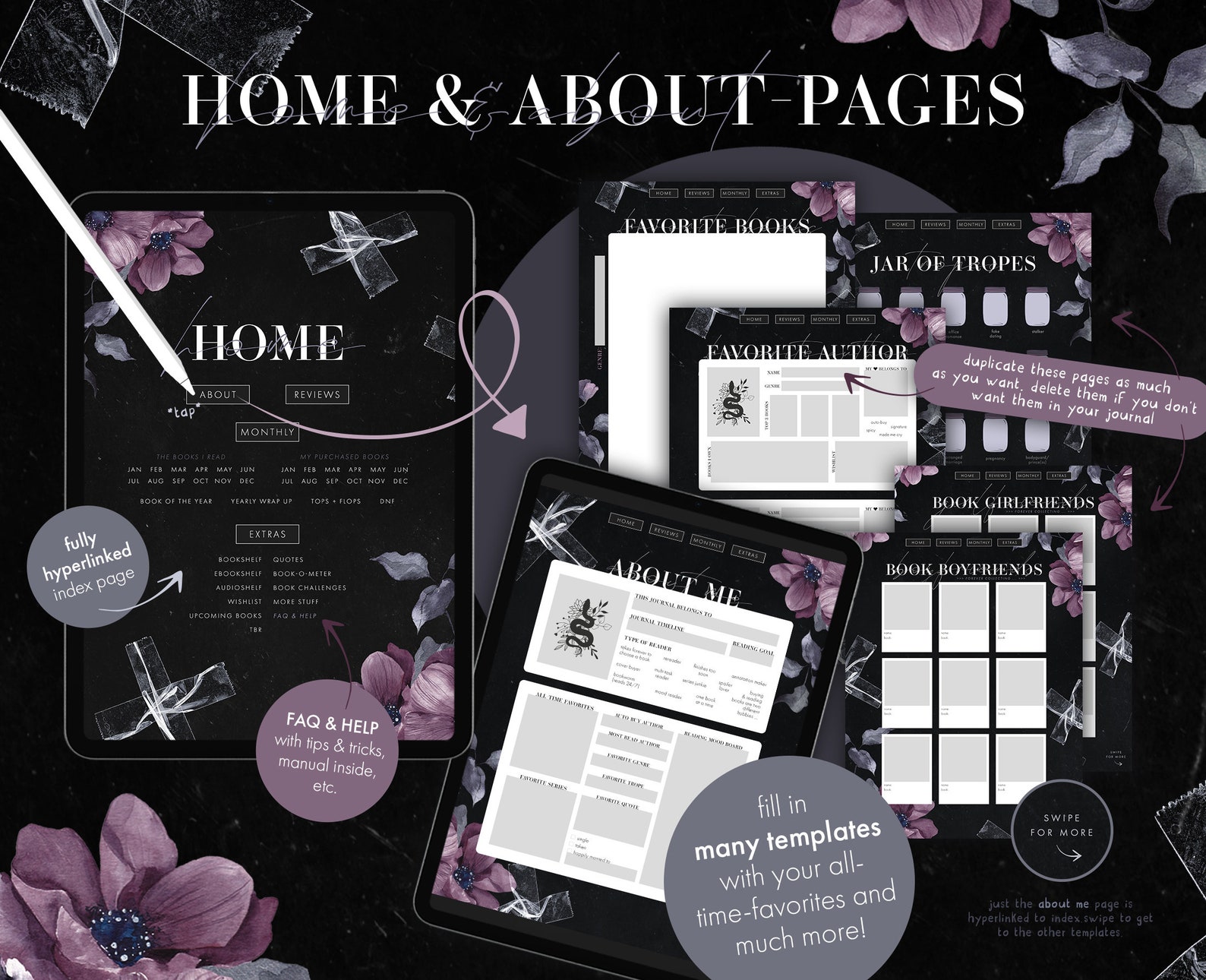 Reading Journal ENGLISH, Dark, Digital Reading Journal English Version ...