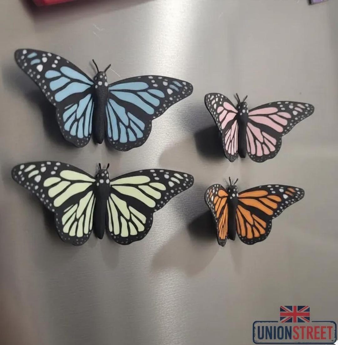 3D Printed Butterfly Fridge Magnets: Colorful Kitchen Decor, Spring ...