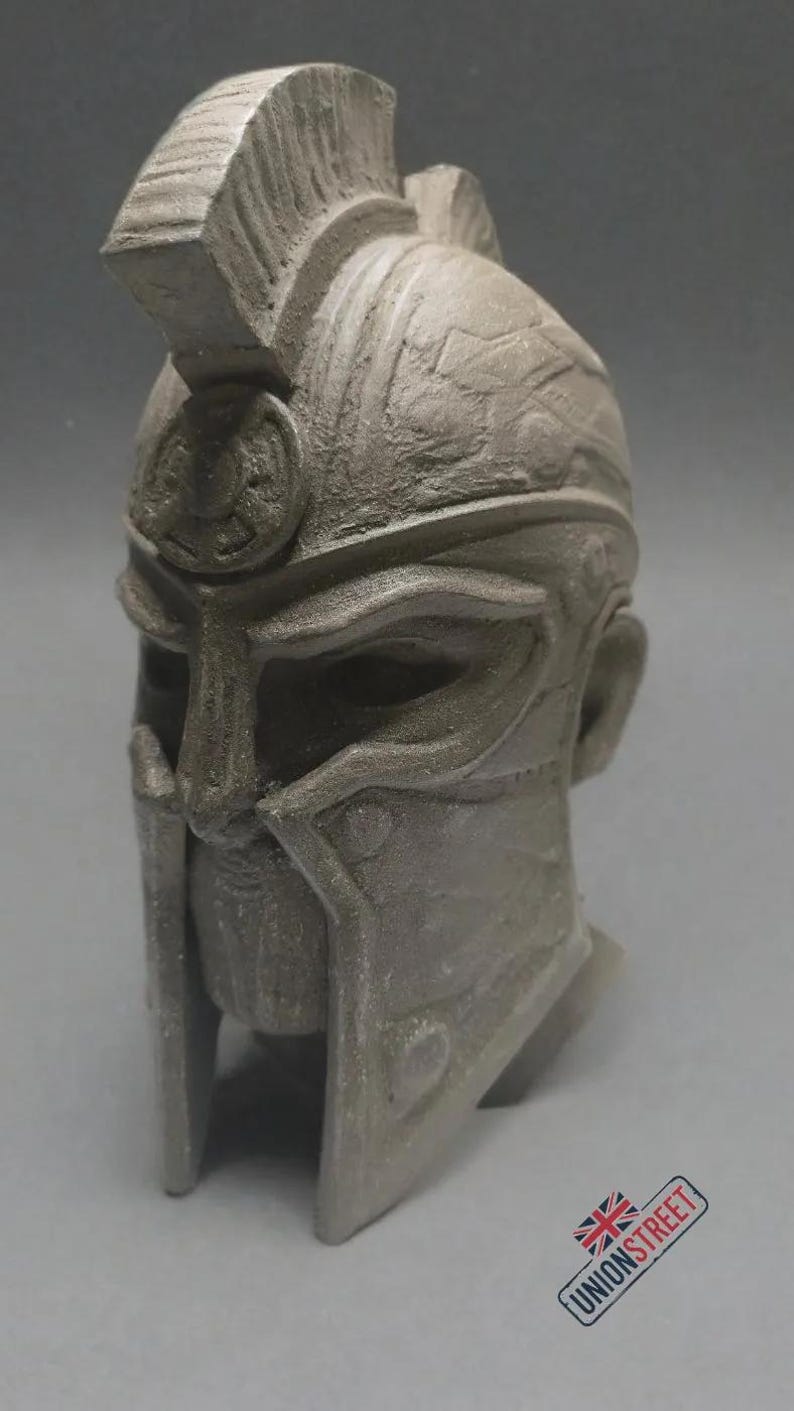 3D Printed Stone Look Spartan Helmet Headphone Stand: Geeky Desk Decor ...