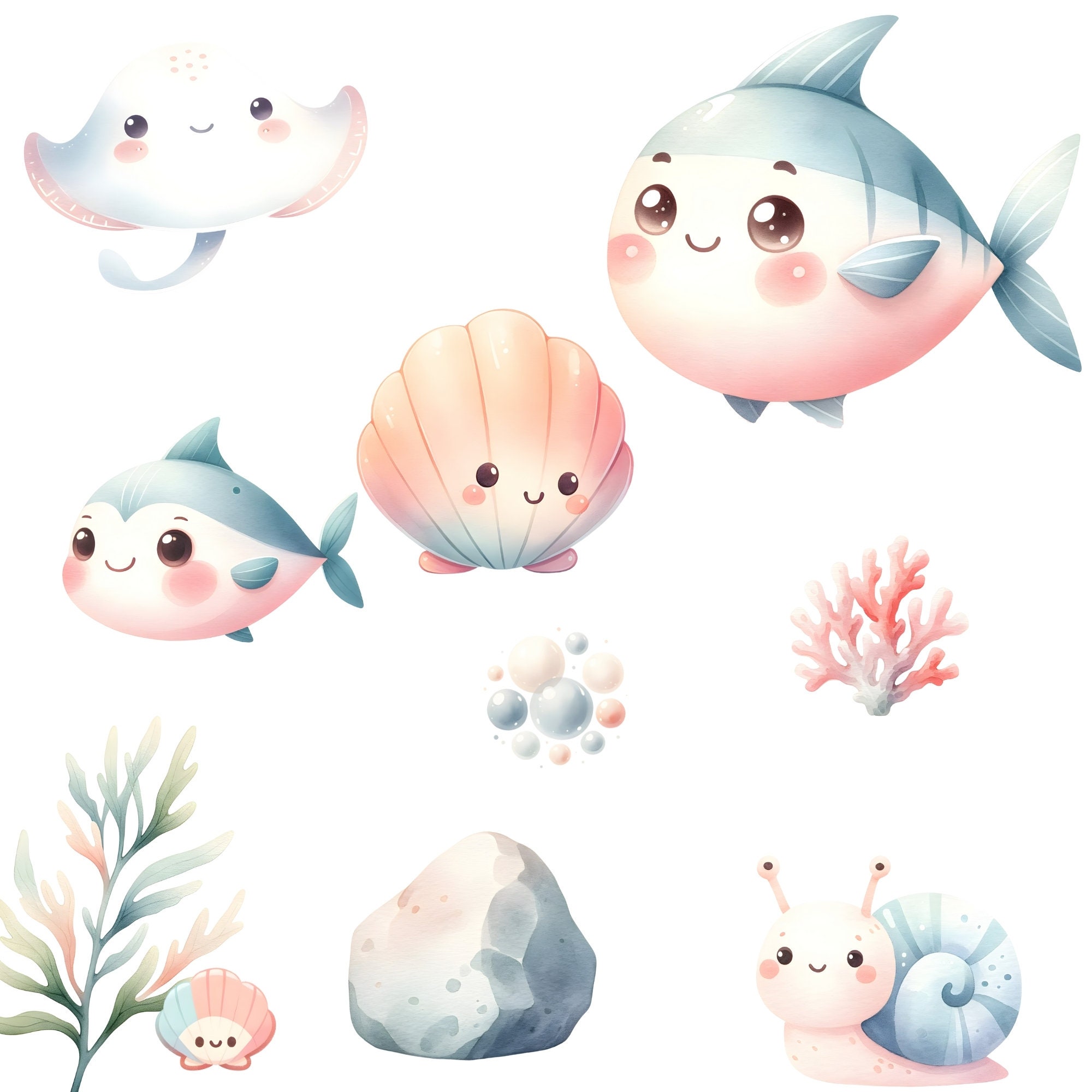 Cute Underwater, Watercolor Clipart, Nursery Decor, Baby Wall Art ...