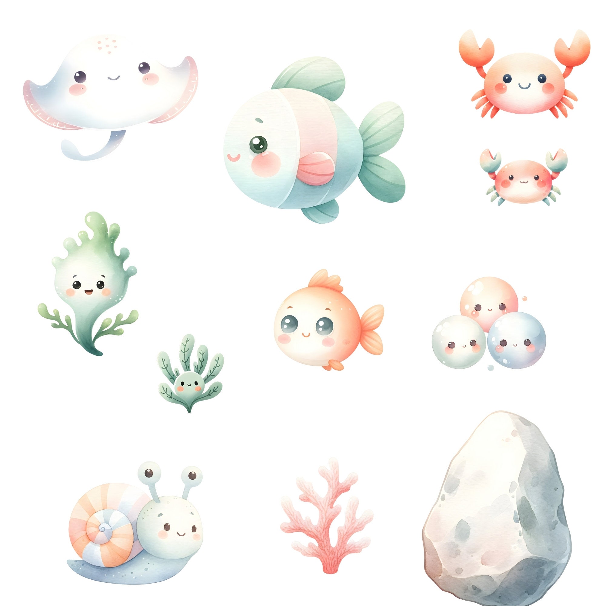 Cute Underwater, Watercolor Clipart, Nursery Decor, Baby Wall Art ...