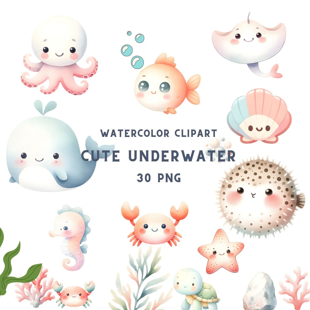 Cute Underwater, Watercolor Clipart, Nursery Decor, Baby Wall Art ...