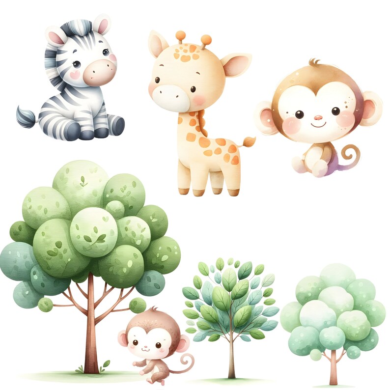 Safari Animals Watercolor Clip Art, Jungle Animals Clip Art, Neutral ...