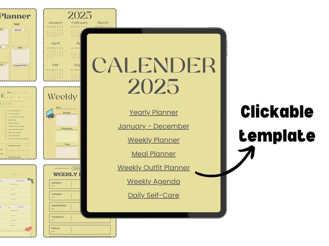 Calendar 2025 Clickable, Printable Template Planner, Weekly Outfit ...
