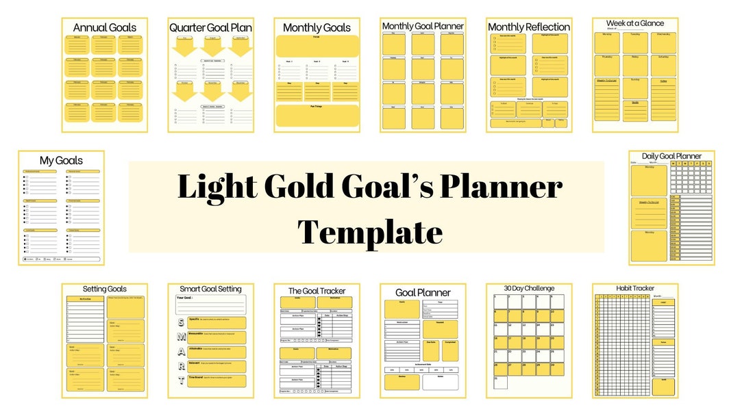 Light Gold Goal Planner Bundle, Goals Tracker, SMART Goal Setting ...