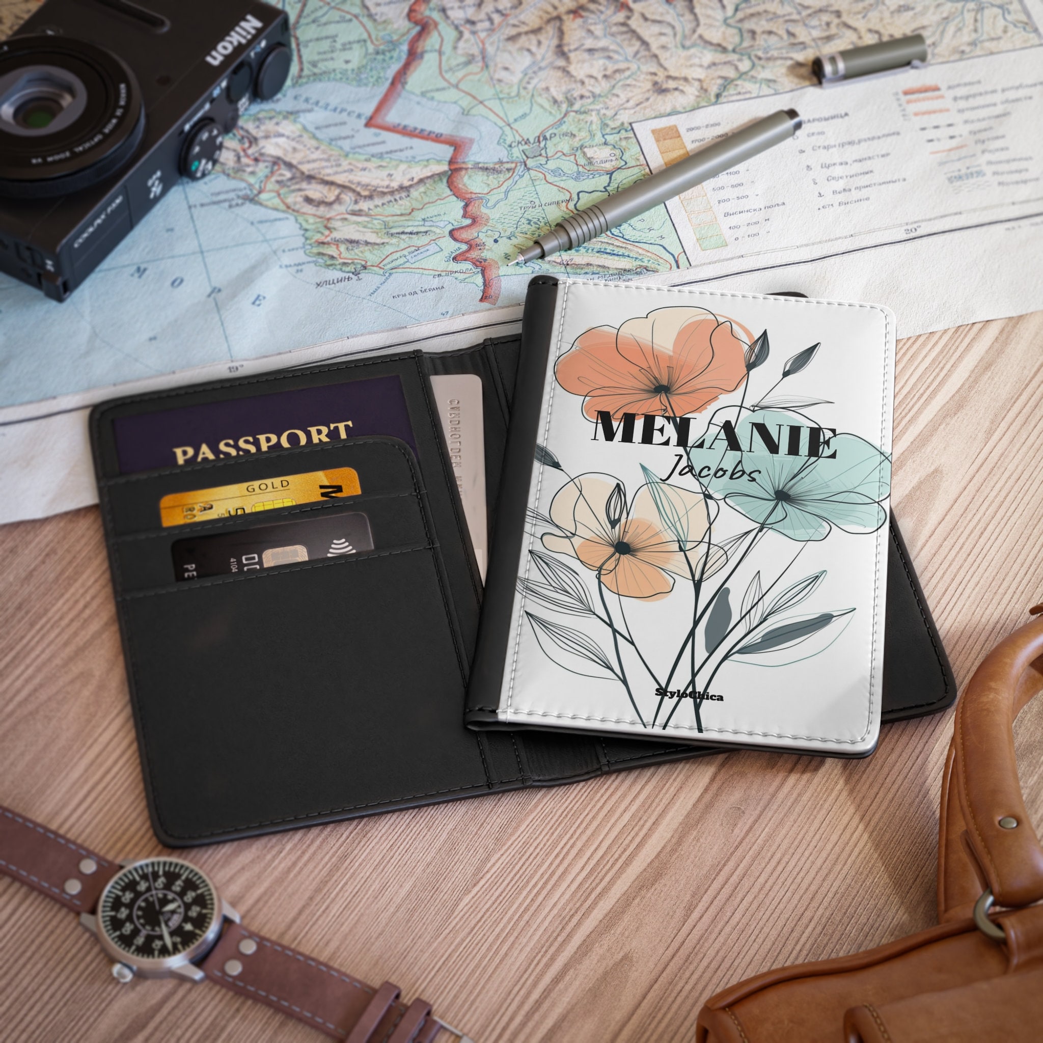 Personalized Name Passport Cover Line Art Floral Design Custom Passport ...