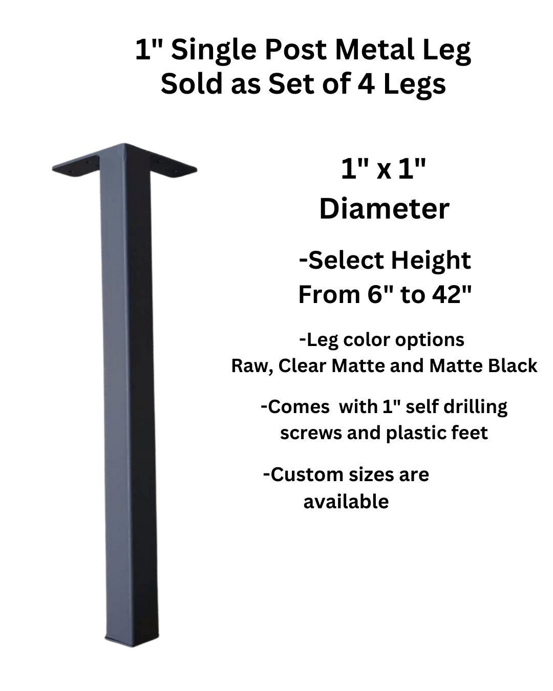 Metal Post Legs 1" Metal Furniture Legs - Set of 4, Made in USA ...